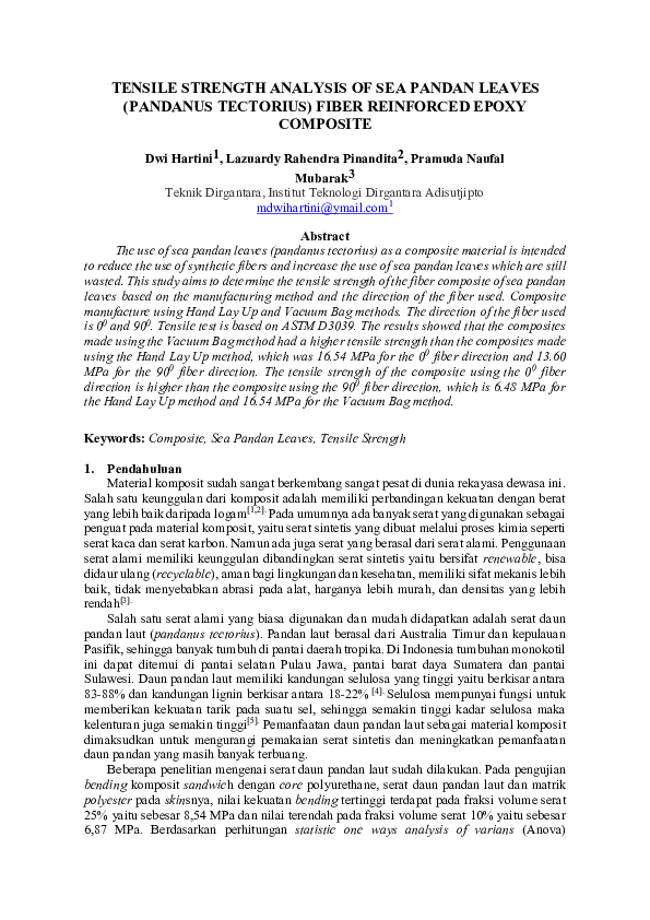 Tensile Strength Analysis of Sea Pandan Leaves (Pandanus Tectorius ...