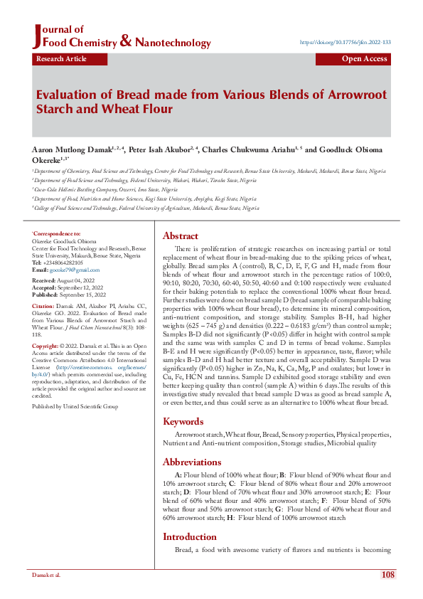 (PDF) Evaluation of Bread made from Various Blends of Arrowroot Starch ...