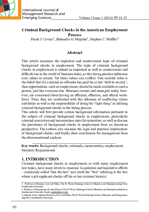 (PDF) Criminal Background Checks in the American Employment Process
