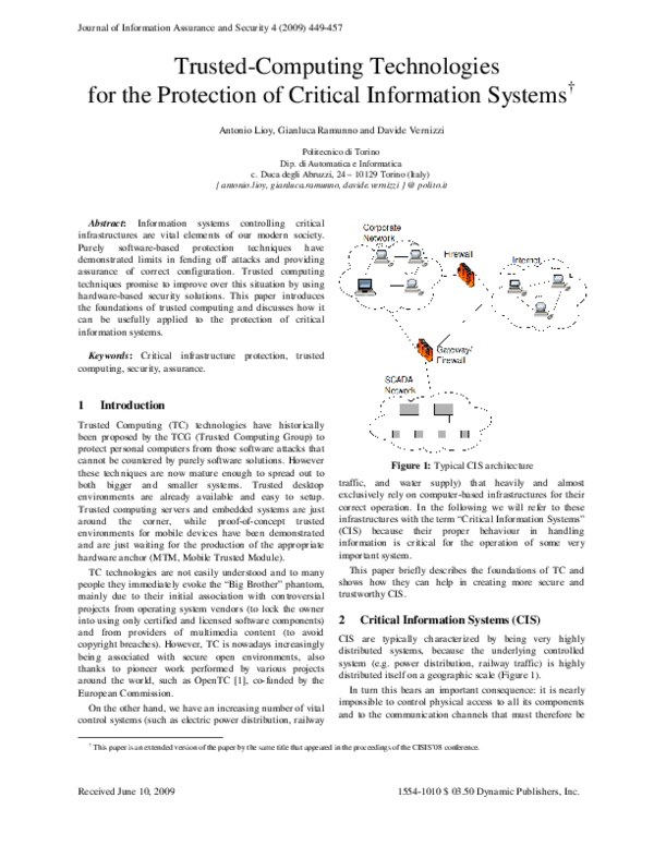 (PDF) Trusted-Computing Technologies for the Protection of Critical Information Systems
