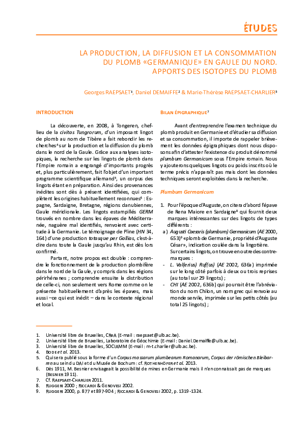 (PDF) La production, la diffusion et la consommation du "plomb ...