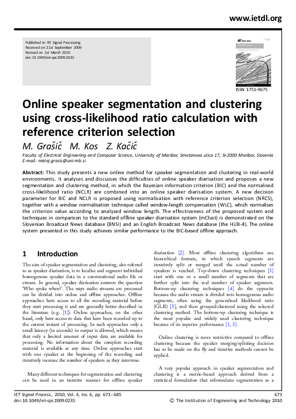 Pdf Online Speaker Segmentation Via Nclr And Bic