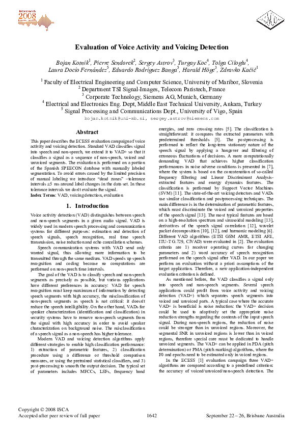 (PDF) Evaluation of voice activity and voicing detection | zdravko kacic - Academia.edu