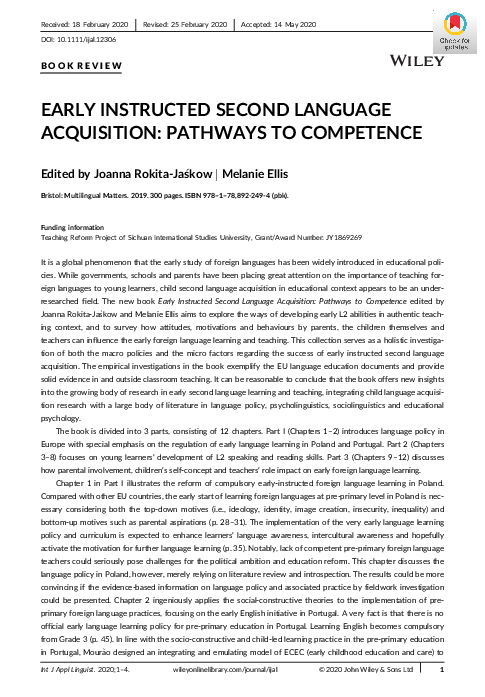 (PDF) Early Instructed SEARLY INSTRUCTED SECOND LANGUAGE ACQUISITION: PATHWAYS TO COMPETENCE ...