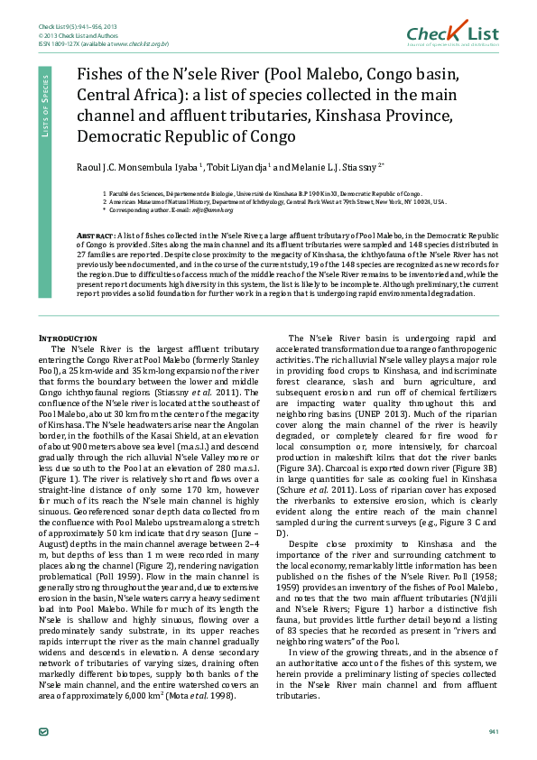 (PDF) Fishes of the N’sele River (Pool Malebo, Congo basin, Central ...