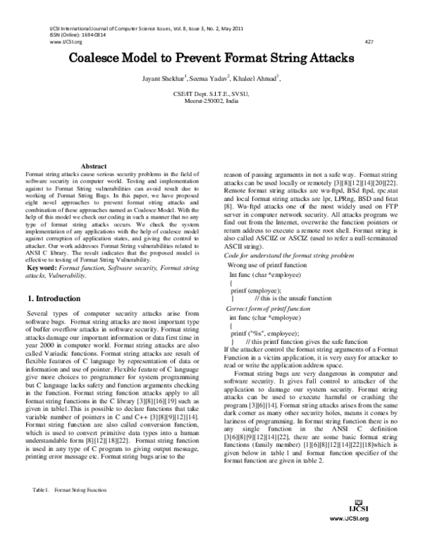 (PDF) Coalesce Model to Prevent Format String Attacks