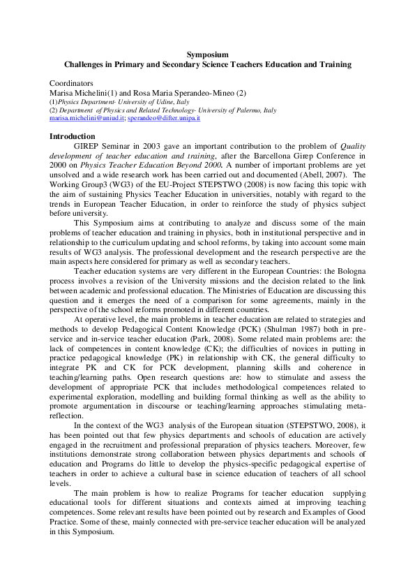 (PDF) Challenges in primary and secondary science teachers Education ...