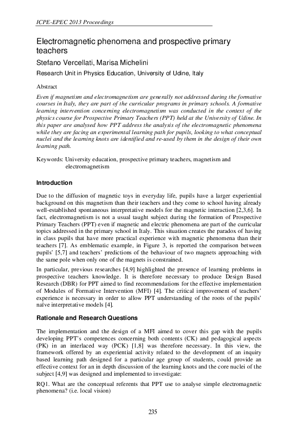 (PDF) Electromagnetic phenomena and prospective primary teachers