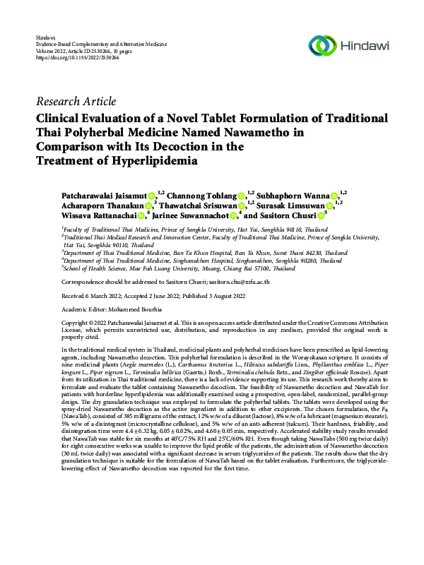 (PDF) Clinical Evaluation of a Novel Tablet Formulation of Traditional ...