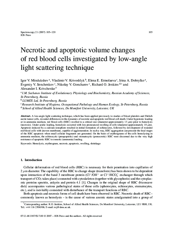 (PDF) Necrotic and apoptotic volume changes of red blood cells ...