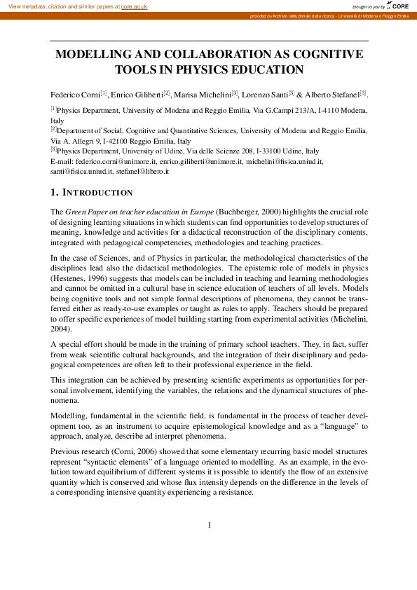 (PDF) Modelling and collaboration as cognitive tools in physics education