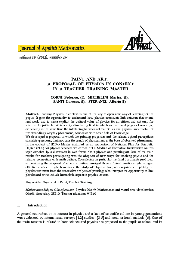 (PDF) Paint and Art: A Proposal of Physics in Context in a Teacher ...