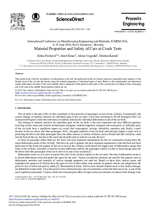 (PDF) Material Properties and Safety of Cars at Crash Tests
