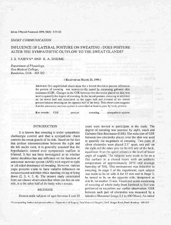 (PDF) Influence of lateral posture on sweating: does posture alter the ...