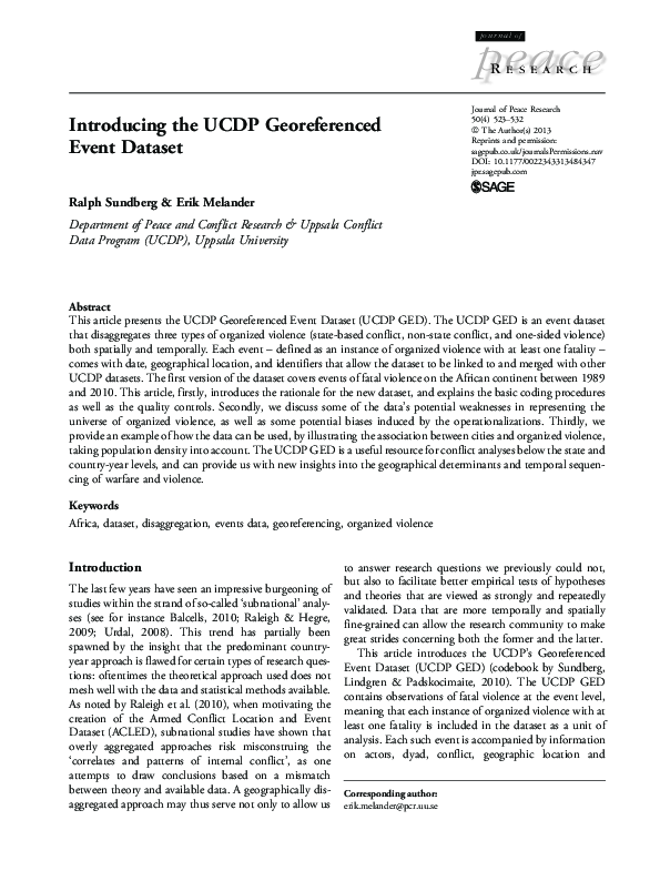 (PDF) Introducing the UCDP Georeferenced Event Dataset
