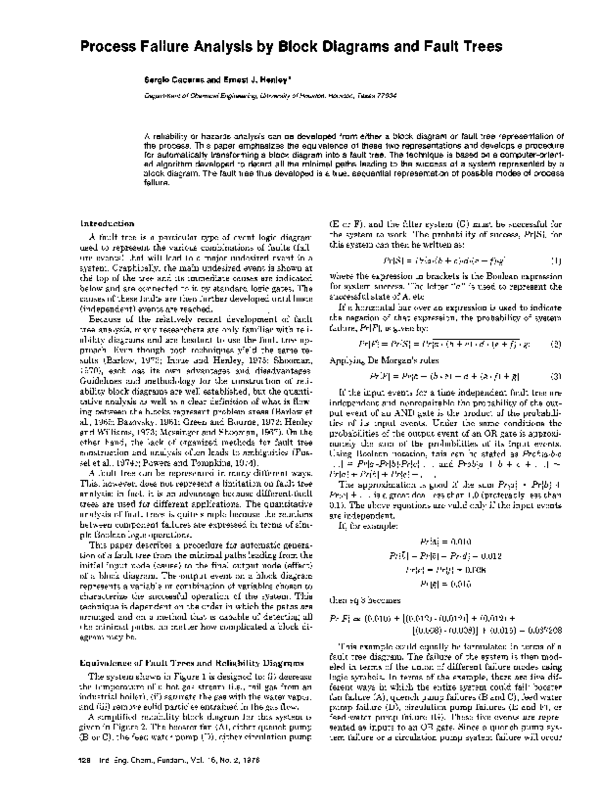 (PDF) Process Failure Analysis by Block Diagrams and Fault Trees