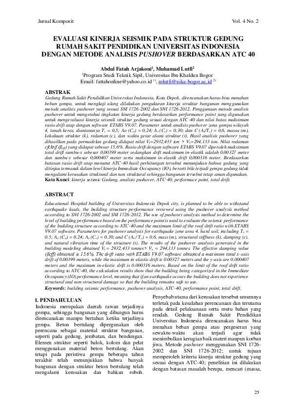 (PDF) Evaluasi Kinerja Seismik Pada Struktur Gedung Rumah Sakit Pendidikan Universitas Indonesia ...