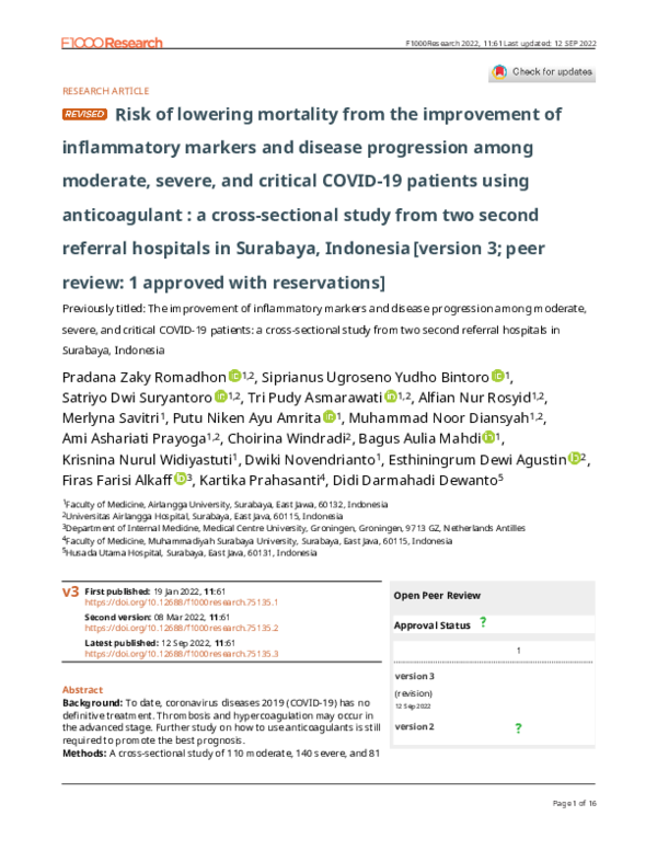 (PDF) Risk of lowering mortality from the improvement of inflammatory markers and disease ...