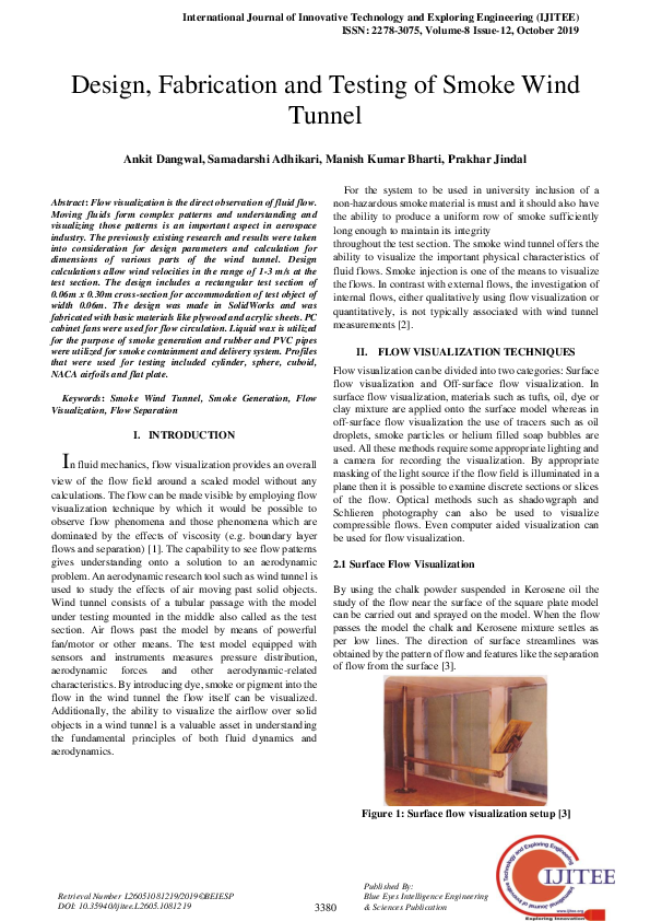 (PDF) Design, Fabrication and Testing of Smoke Wind Tunnel