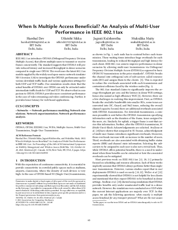 (PDF) When Is Multiple Access Beneficial? An Analysis of Multi-User Performance in IEEE 802.11ax