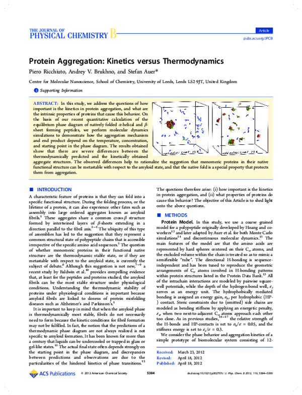 (PDF) Protein Aggregation: Kinetics versus Thermodynamics