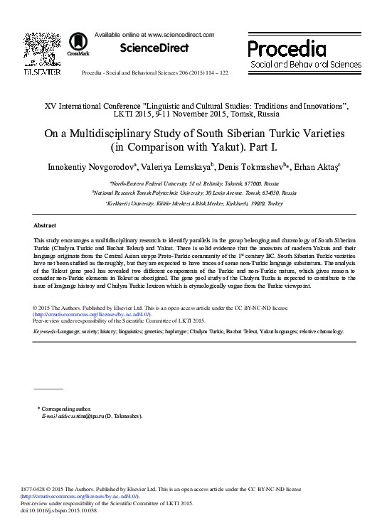(PDF) On a Multidisciplinary Study of South Siberian Turkic Varieties ...