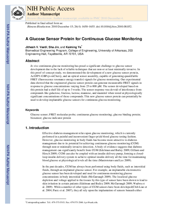 (PDF) A glucose sensor protein for continuous glucose monitoring