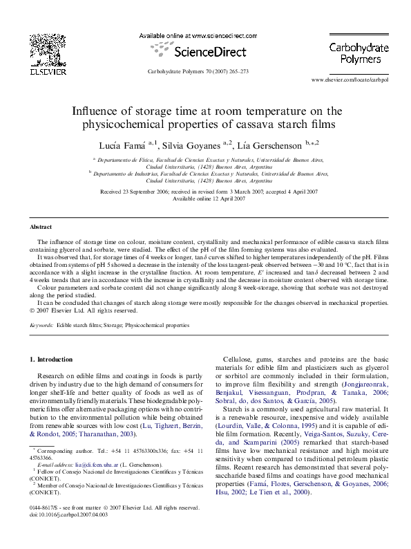 (PDF) Influence of storage time at room temperature on the physicochemical properties of cassava ...