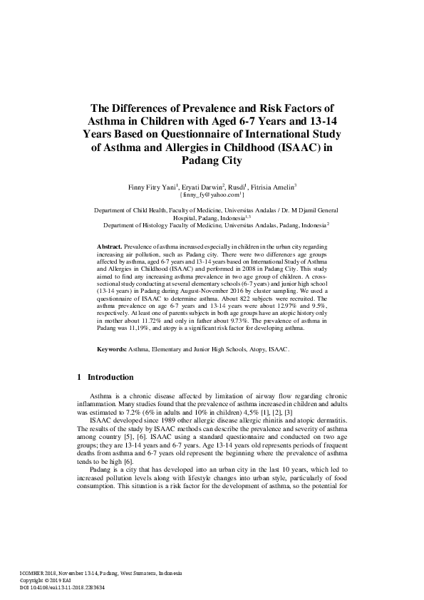 Pdf The Differences Of Prevalence And Risk Factors Of Asthma In