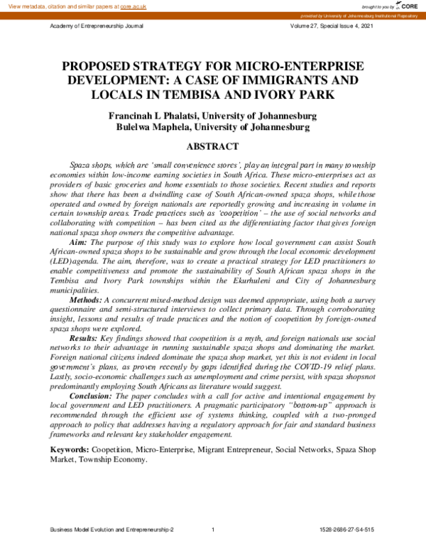 (PDF) Proposed Strategy for Micro-Enterprise Development: A Case of ...