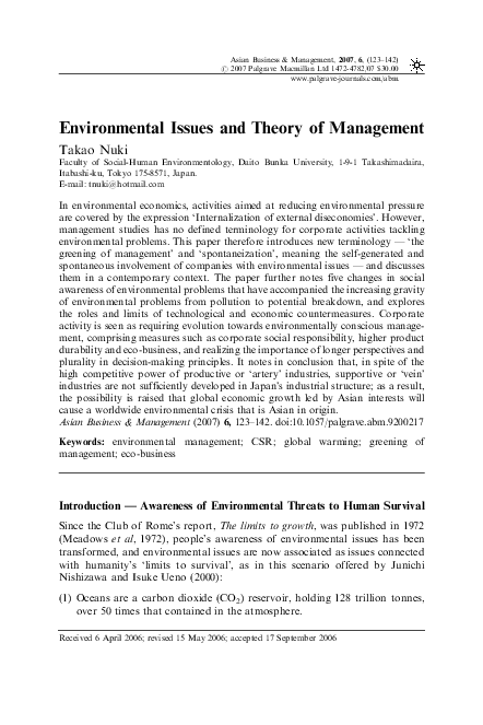 (PDF) Environmental Issues and Theory of Management | takao nuki - Academia.edu