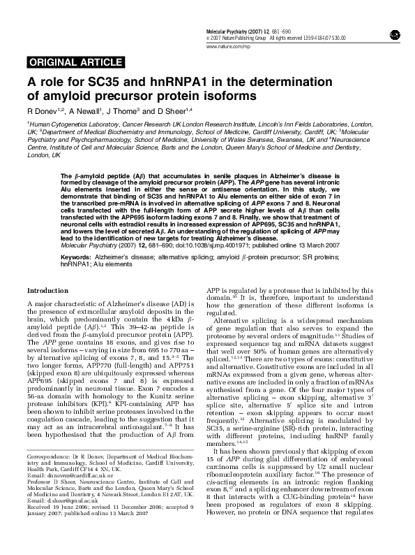 (PDF) A role for SC35 and hnRNPA1 in the determination of amyloid ...