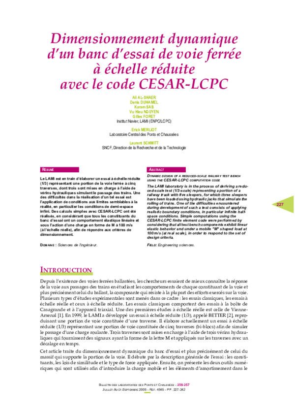(PDF) Dimensionnement dynamique d'un banc d'essai de voie ferrée à échelle réduite avec le code ...