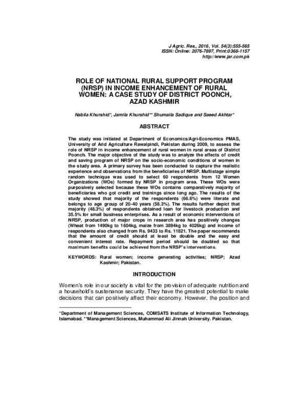 (PDF) Role of National Rural Support Program (NRSP) in Income ...