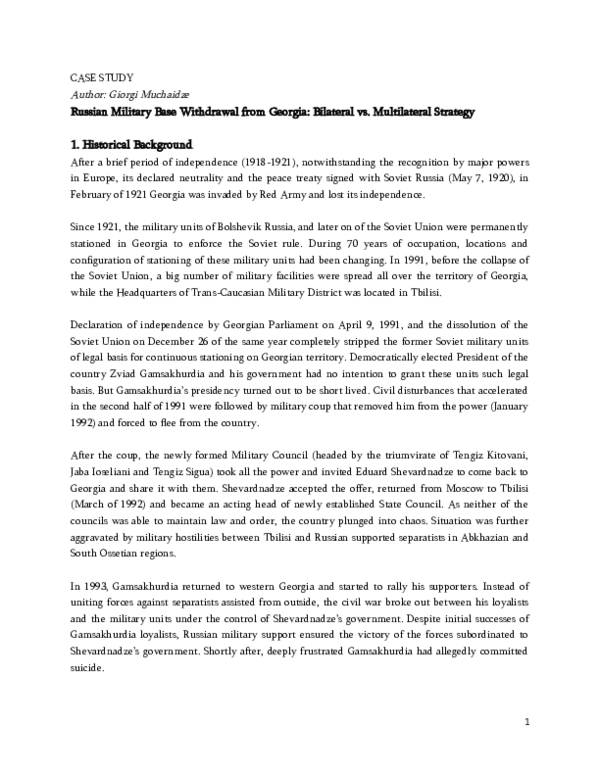 (DOC) RUSSIAN MILITARY BASE WITHDRAWAL FROM GEORGIA - BILATERAL vs ...