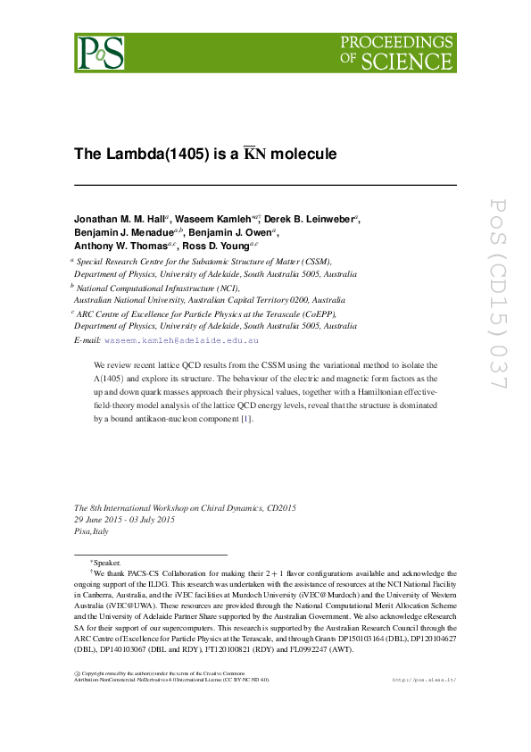 (PDF) Evidence that the Lambda(1405) is a molecular antikaon-nucleon bound state