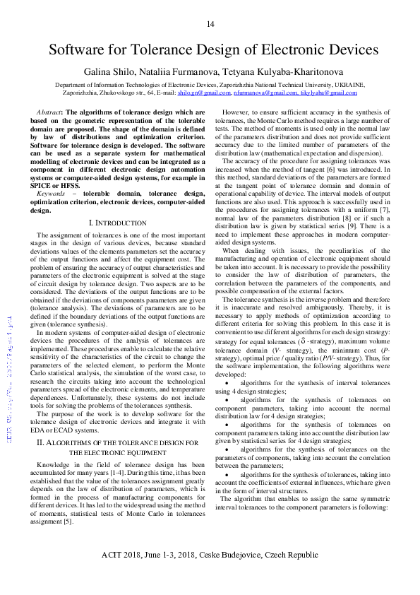 (PDF) Software for Tolerance Design of Electronic Devices