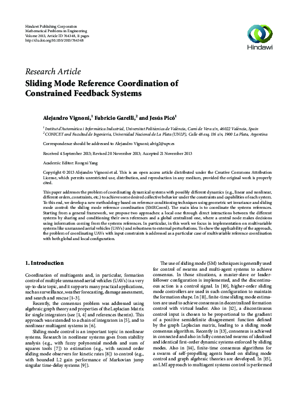 (PDF) Sliding Mode Reference Coordination of Constrained Feedback Systems