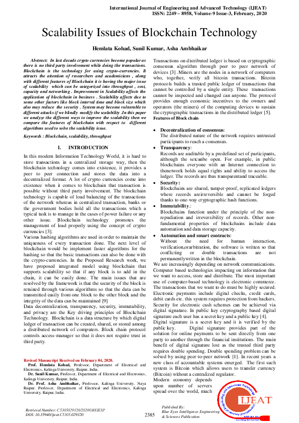 (PDF) Scalability Issues of Blockchain Technology