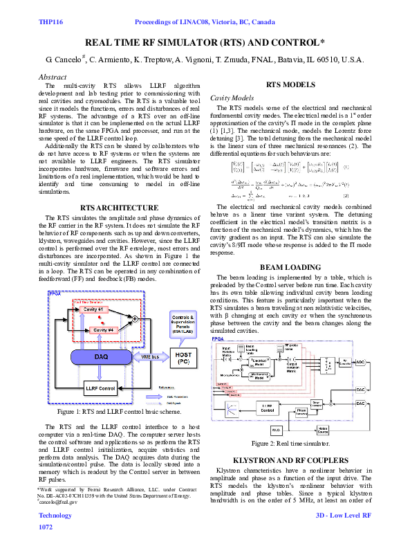 (PDF) Real Time RF Simulator (RTS) and control