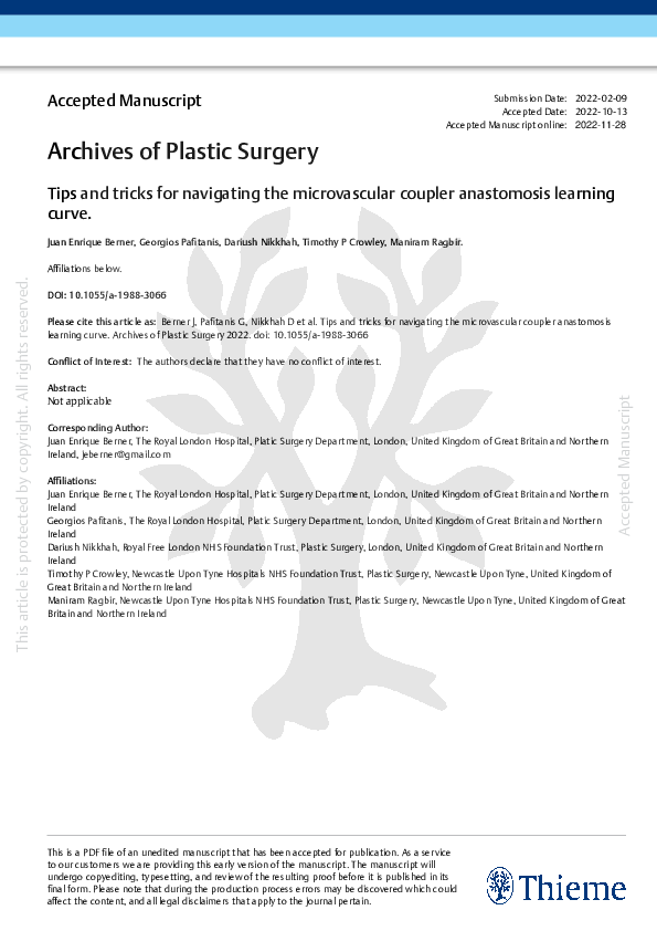 (PDF) Tips and tricks for navigating the microvascular coupler ...