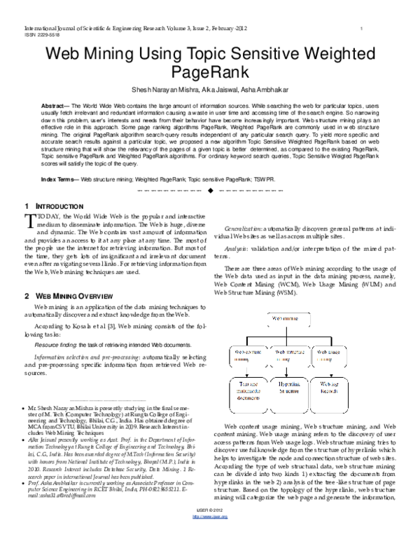 (PDF) Web Mining Using Topic Sensitive Weighted PageRank