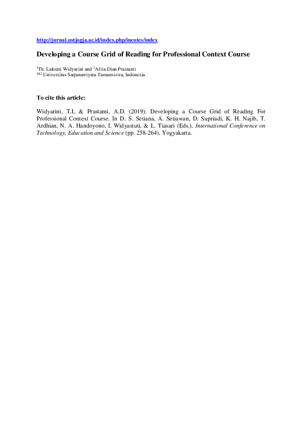 (PDF) Developing a Course Grid of Reading for Professional Context Course