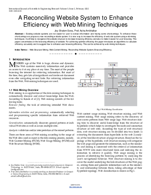 (PDF) A Reconciling Website System to Enhance Efficiency with Web Mining Techniques