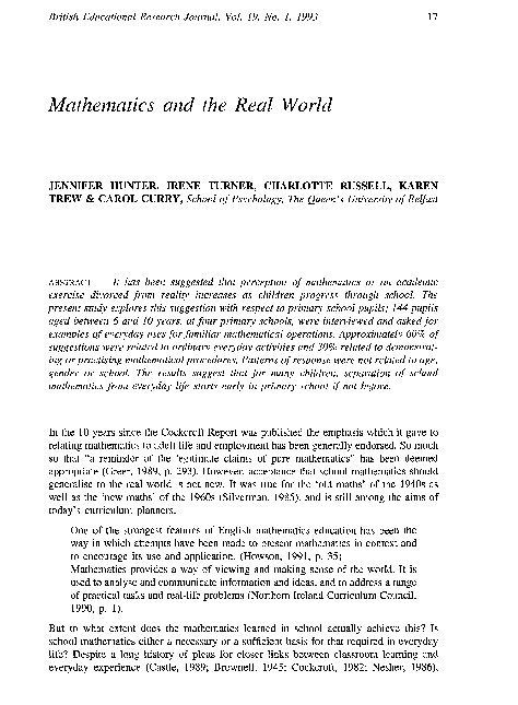 (PDF) Mathematics and the Real World