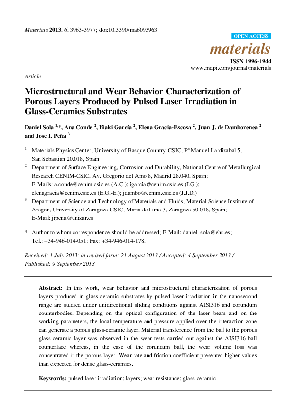 (PDF) Microstructural and Wear Behavior Characterization of Porous Layers Produced by Pulsed ...