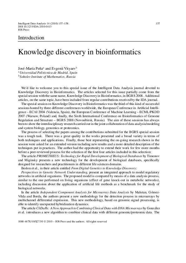 (PDF) Knowledge discovery in bioinformatics