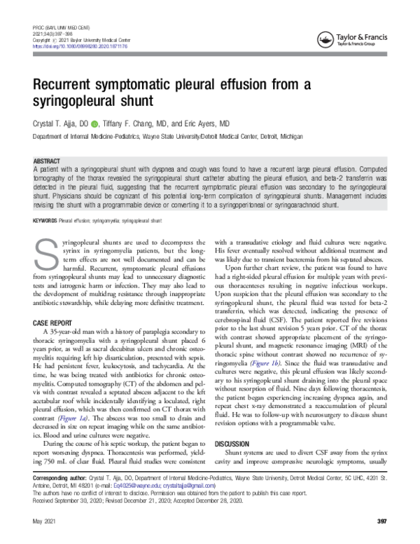 (PDF) Recurrent symptomatic pleural effusion from a syringopleural shunt