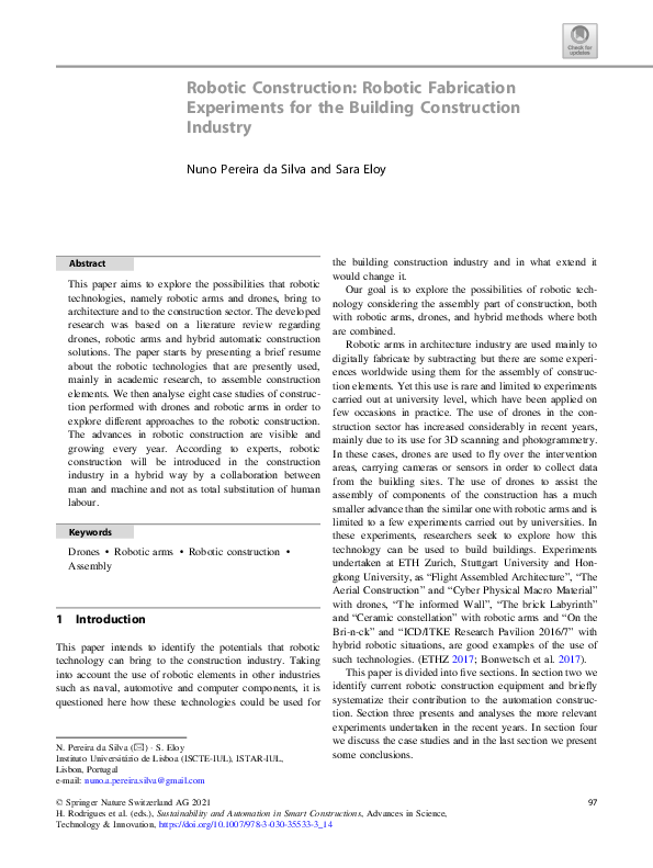 (PDF) Robotic Construction: Robotic Fabrication Experiments for the Building Construction Industry
