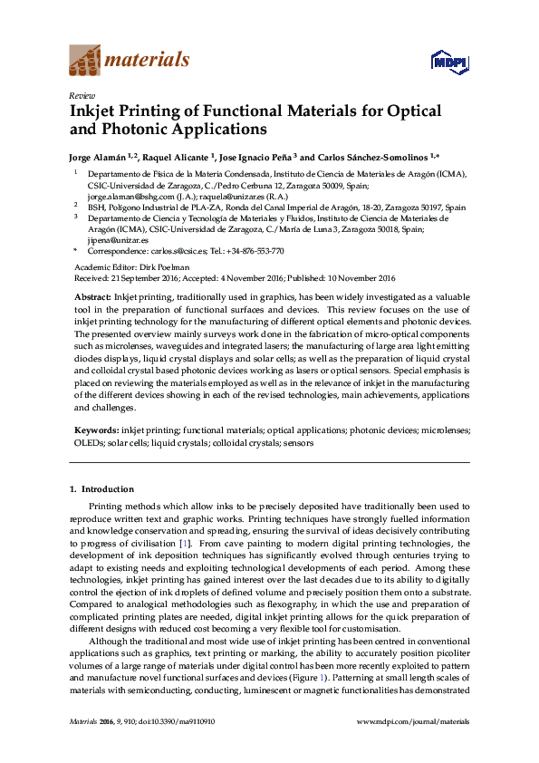 (PDF) Inkjet Printing of Functional Materials for Optical and Photonic ...